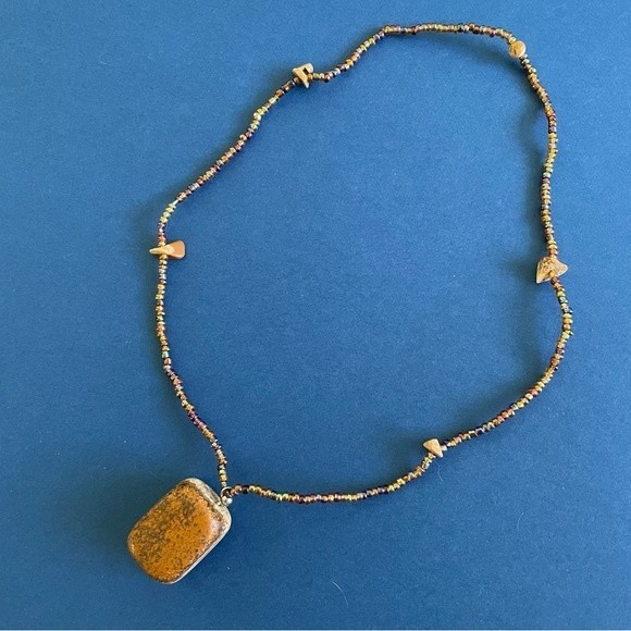 Vintage | Jewelry | Vintage Cube Shaped Stone Pendant With Seed Bead ...